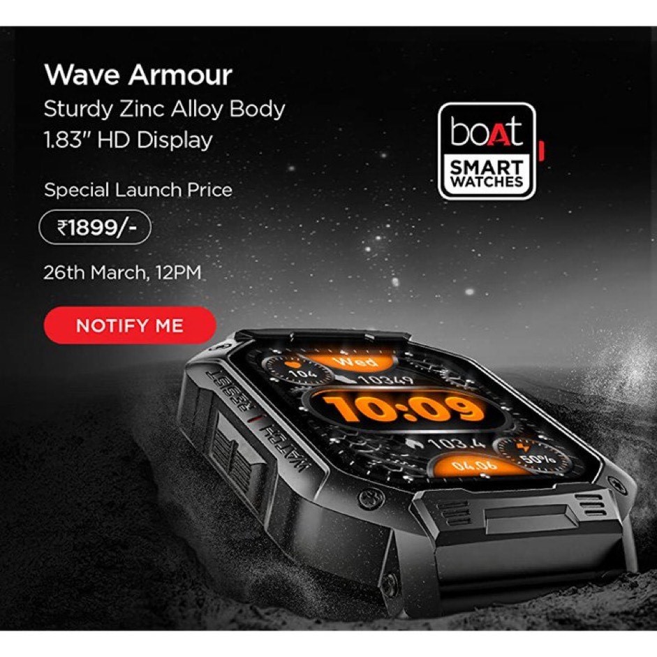 boAt Wave Armour Rugged Smartwatch with 1.83-inch HD display, BT ...