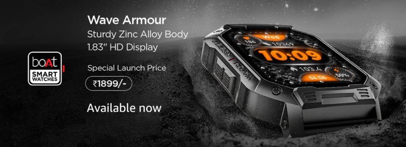 boAt Wave Armour Rugged Smartwatch with 1.83-inch HD display, BT ...
