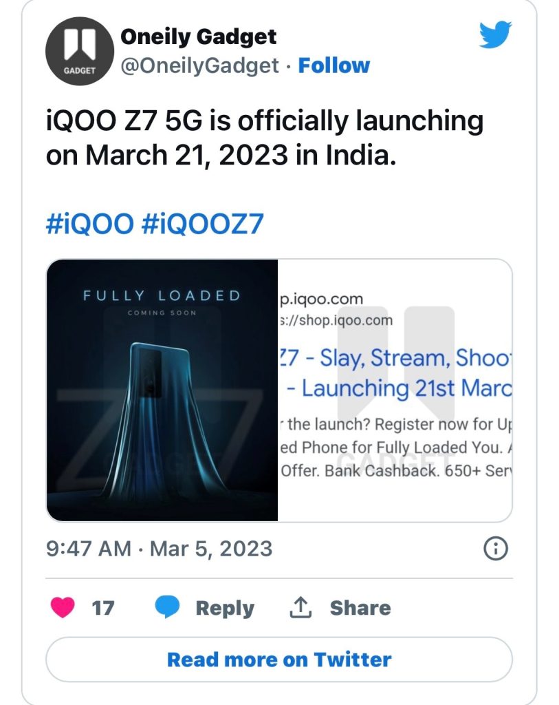 iQOO Z7 5G India launch date revealed, Price teased by CEO: Check Design & Specifications