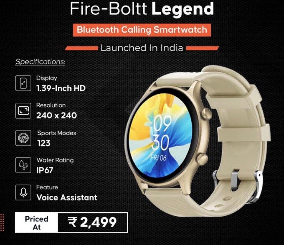 Fire-Boltt Legend smartwatch with 1.39″ full-touch HD display, BT calling launched in India ...