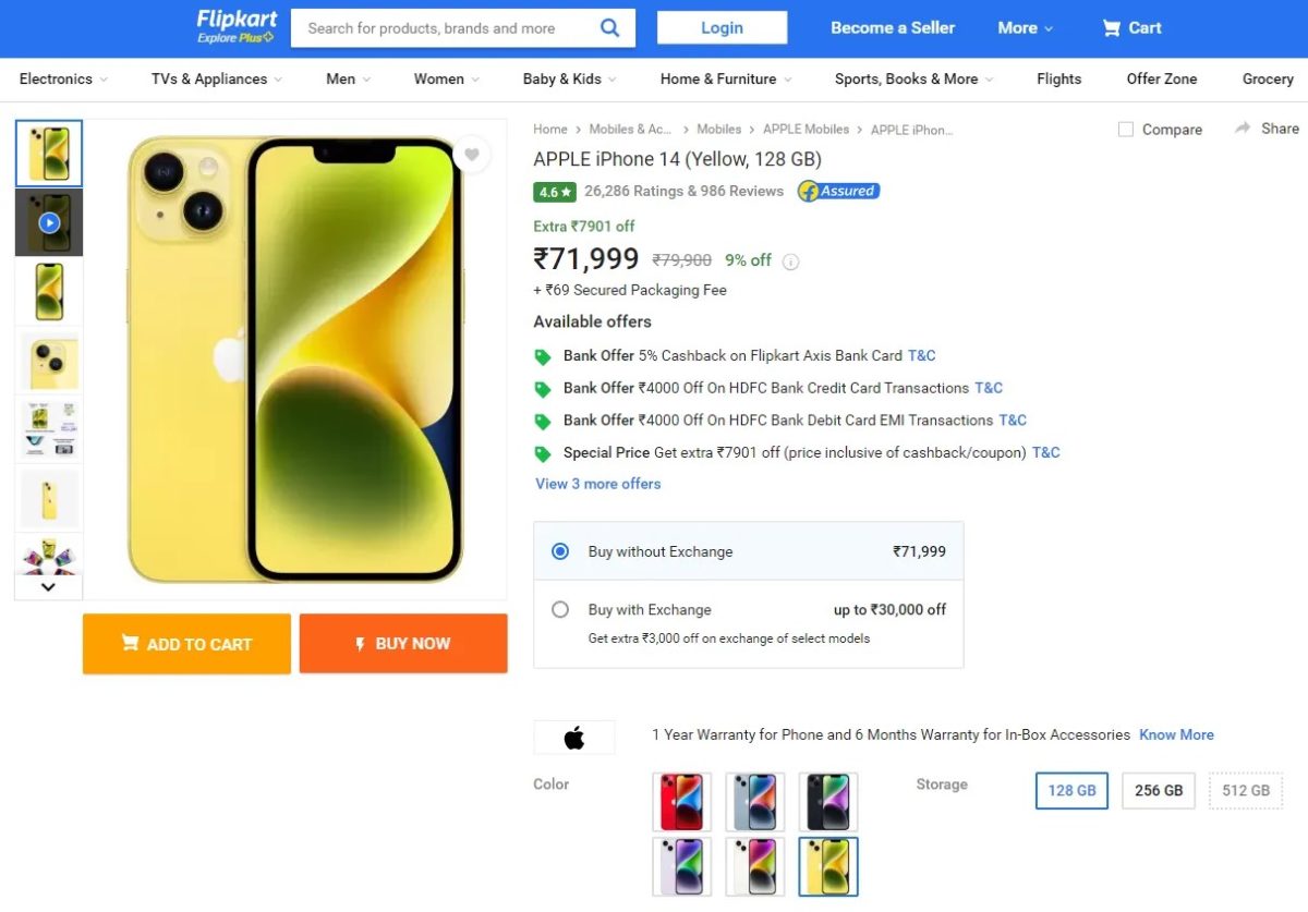 Newly launched iPhone 14 Yellow colour variant discounted by up to Rs ...