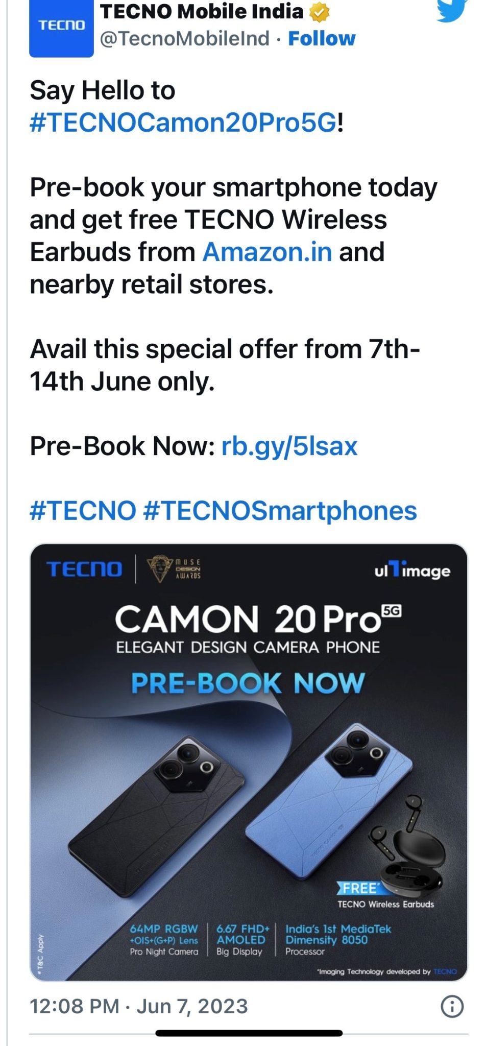 Tecno Camon 20 Pro 5G Now Available for Pre-Booking on Amazon; Price in ...