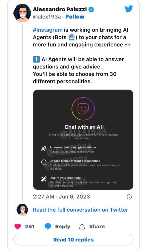 Instagram is testing an AI chatbot that lets you choose from 30 ...