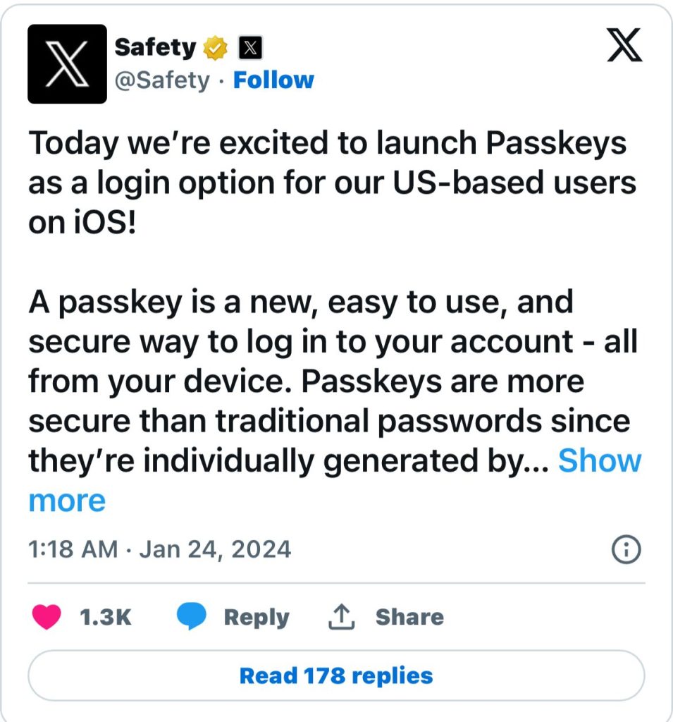 X Rolls Out Passkey Authentication for Enhanced Security on iOS