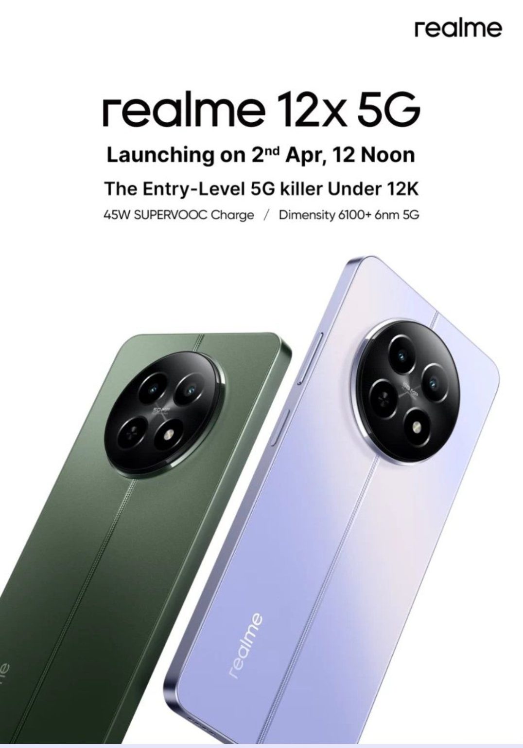 Realme 12X 5G Launched in India with MediaTek Dimensity 6100+, 5,000mAh ...