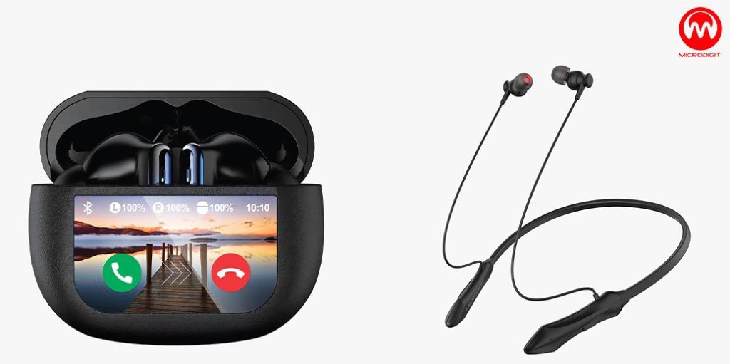 Microdigit DEP386 TWS earbuds with touch screen case and MDE480 ...